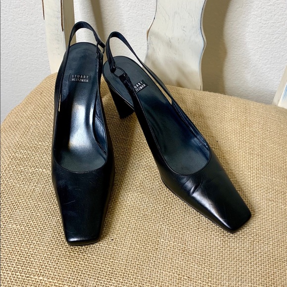 Stuart Weitzman | Shoes | Stuart Weitzman Black Square Toe Slingbacks ...